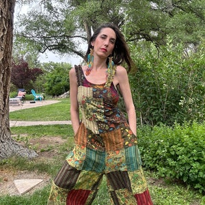 Hippie Patchwork Overall Mushroom Jumpsuit Festival Outfit - Etsy