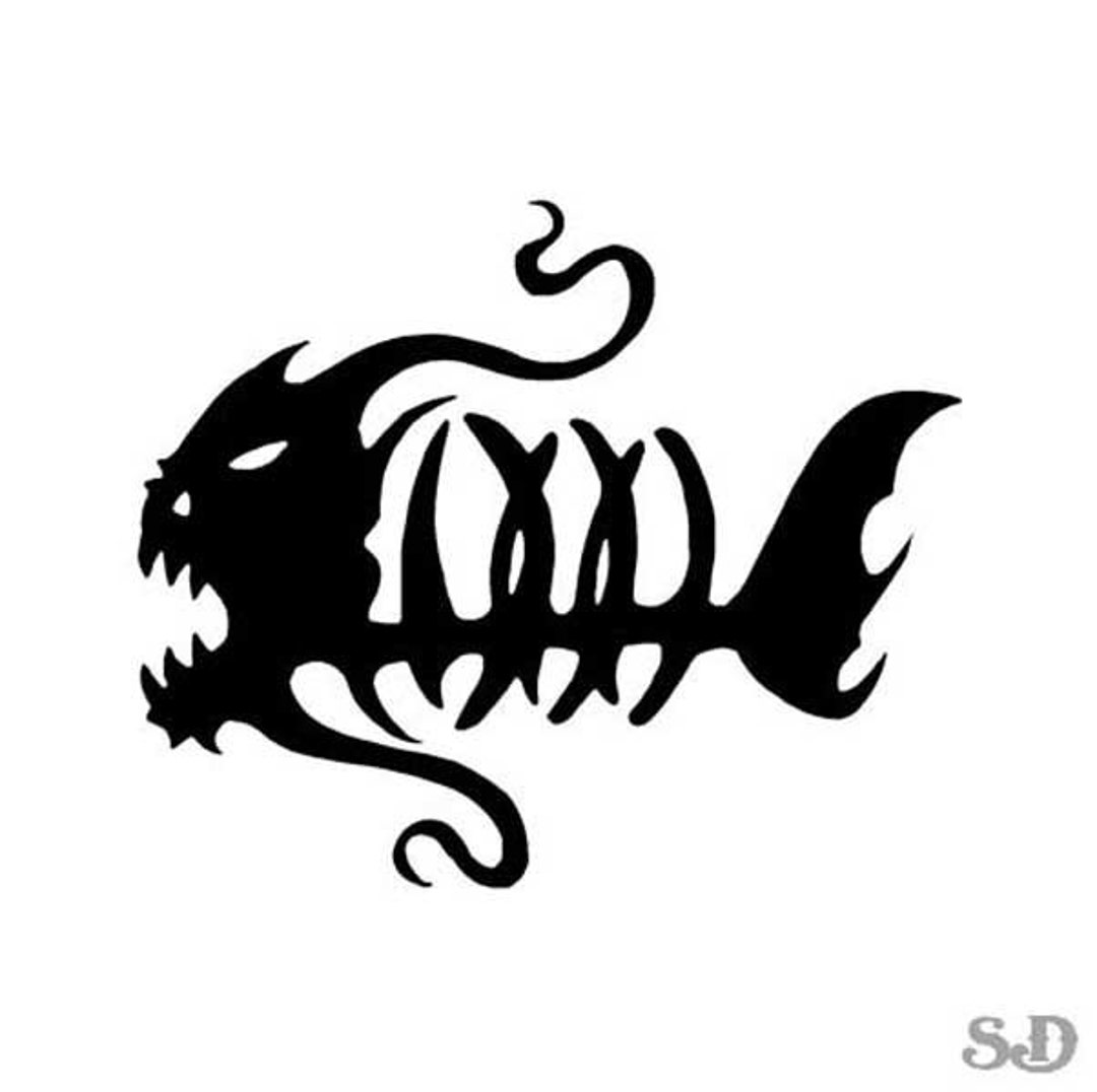 Scary Fish Skeleton- Vinyl Decal Sticker - 4.5" X 3.75" - 24 Colors ...