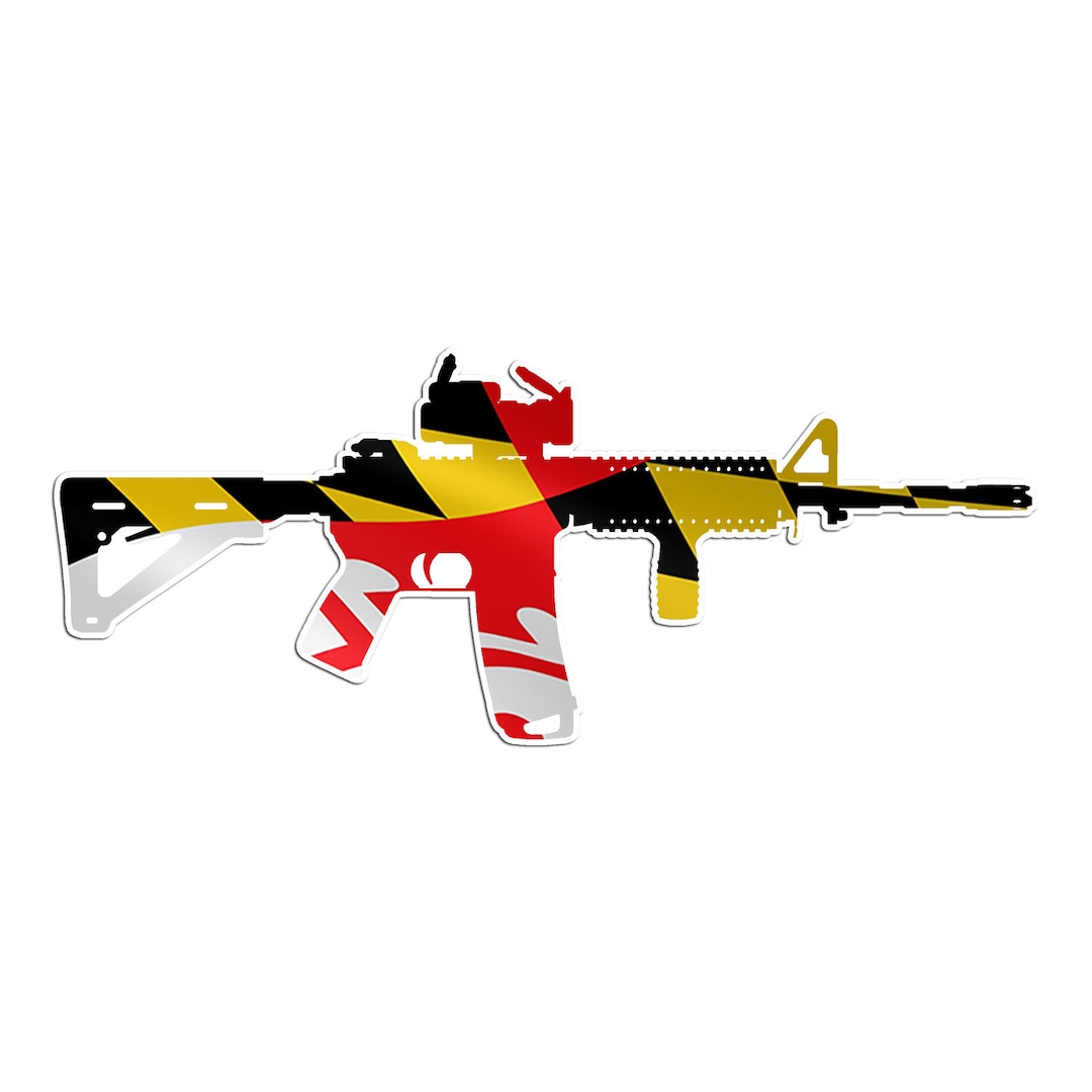 AR 15 Rifle Gun Firearm With Scope - Maryland Flag - Vinyl Decal ...