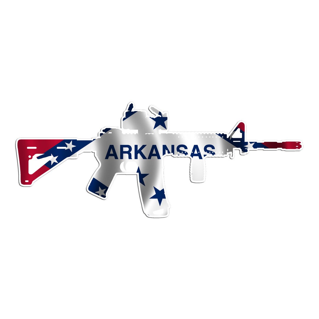 AR 15 Rifle Gun Firearm With Scope - Arkansas Flag - Vinyl Decal ...