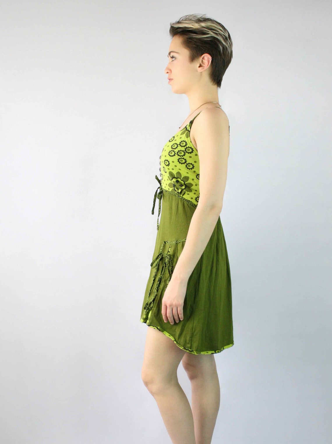 Green Cotton Dress Spaghetti Strap Geometric Design - Etsy