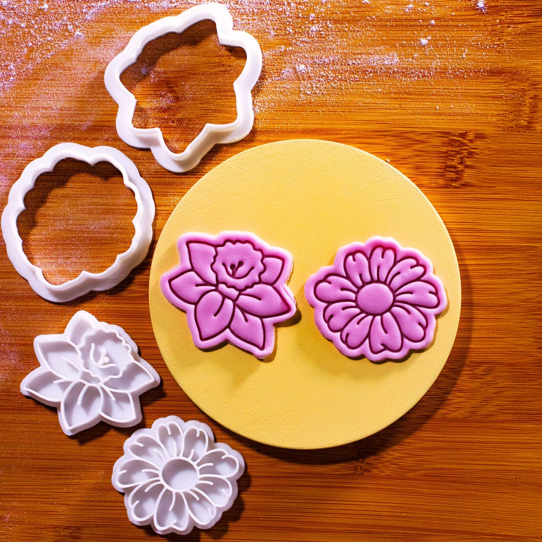 Daffodil & Daisy Flower Cookie Cutter + Stamp Set (mini Size 2 ...