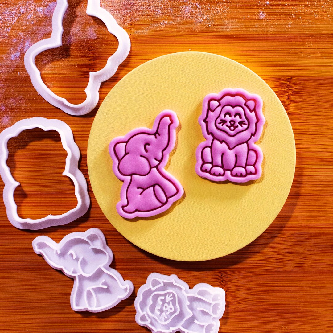 Lion and Elephant Cookie Cutter + Stamp Set: Safari Animal Mini ...