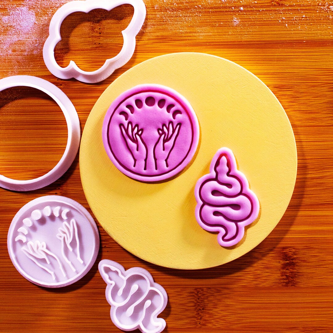 Serpent & Moon Cookie Cutter Set: Snake, Lunar Phase Mini Stamp ...