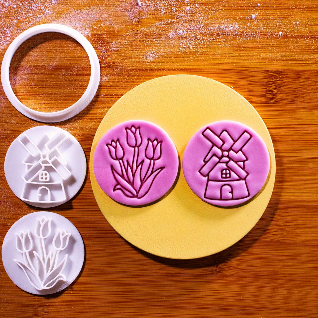 Tulip & Windmill Cookie Cutter + Stamp Set (mini 2" Size) - Spring ...