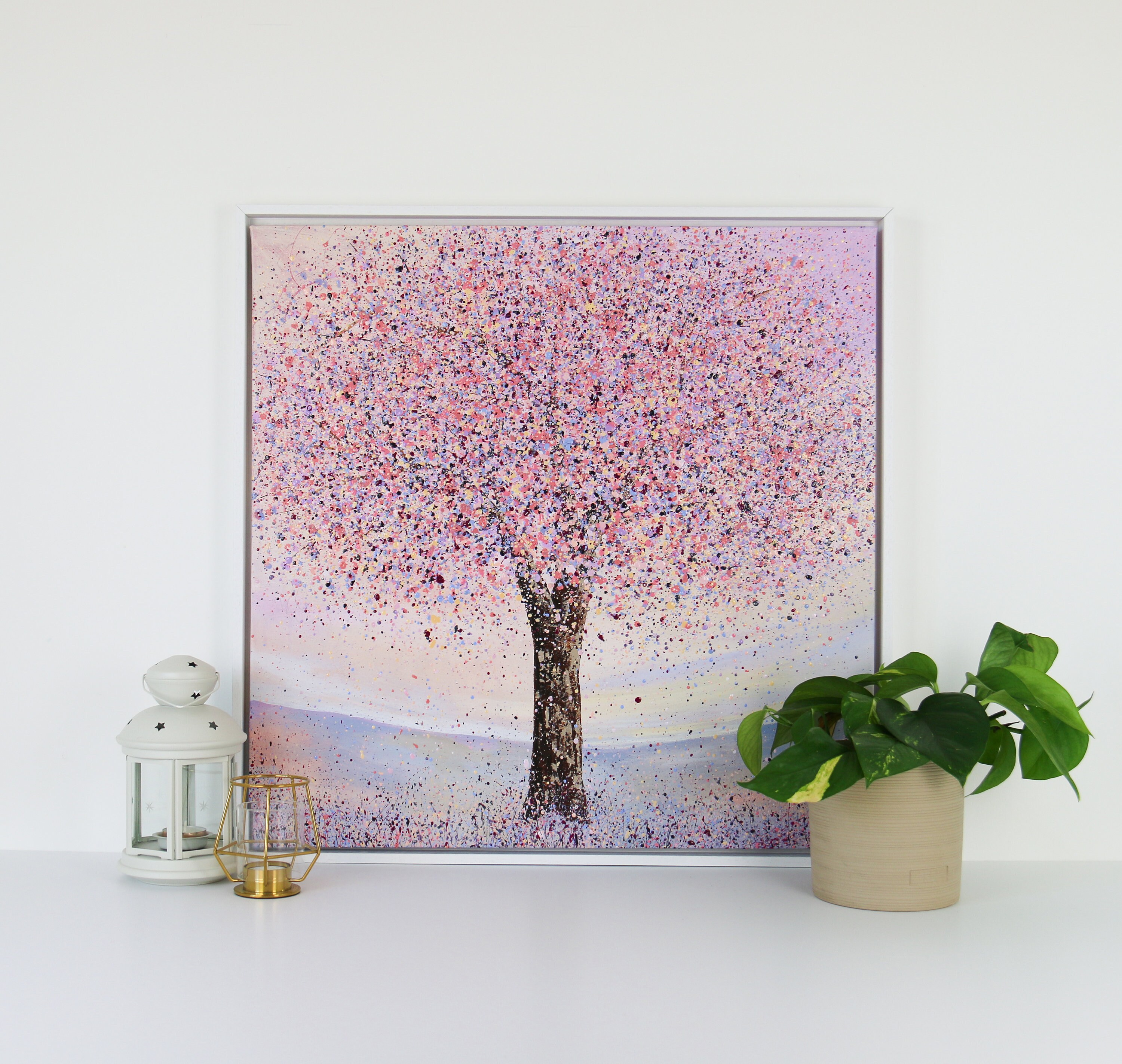 Pink Tree Painting Framed Tree Wall Art Original Painting on - Etsy