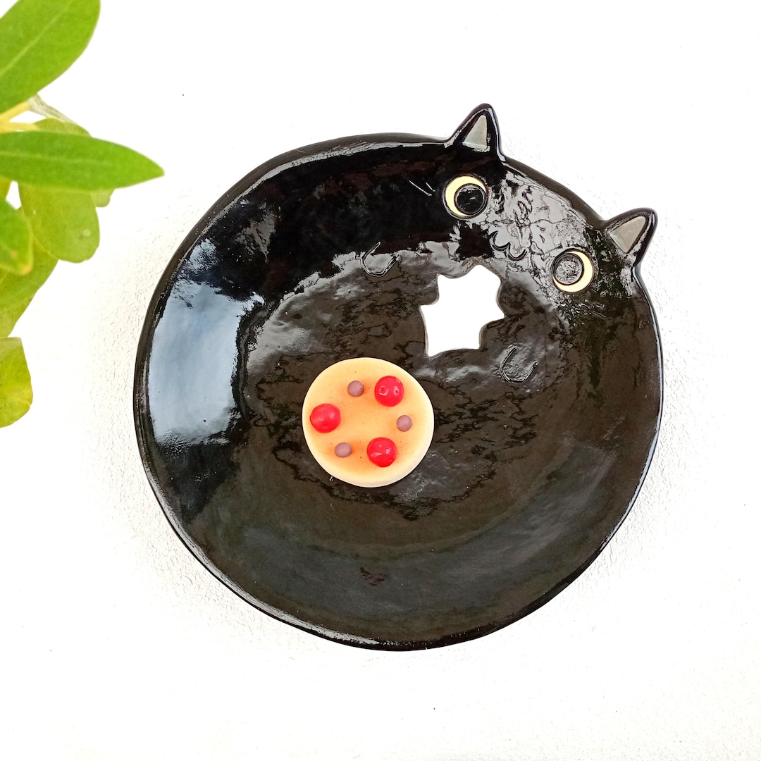 Black Cat Plate 6.4" *prototype Pottery Kuroneko Japan Handmade Kitten ...