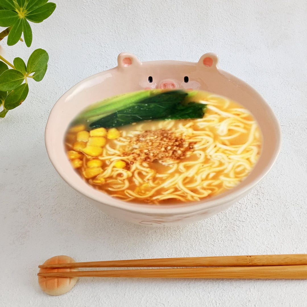 Pink Pig Ramen Noodles Bowl 850ml Animal Lovers Item Japanese Handmade ...