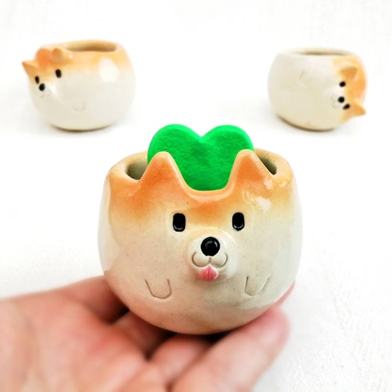 Small shiba inu flower pot like a ball Poterry cactus pot | Etsy