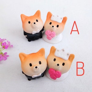 Small Wedding Shibadog Dolls Set of Bride and Groom Japanese Handmade ...
