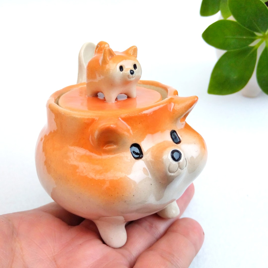 Friendly Shiba Inu Parent and Child Sugar Bowl 80ml Japan Ceramics ...