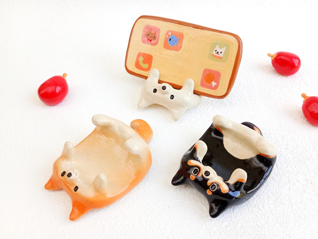Shiba Inu Phone Stand: Handmade Ceramic Cookie Display - Japanese Gift ...