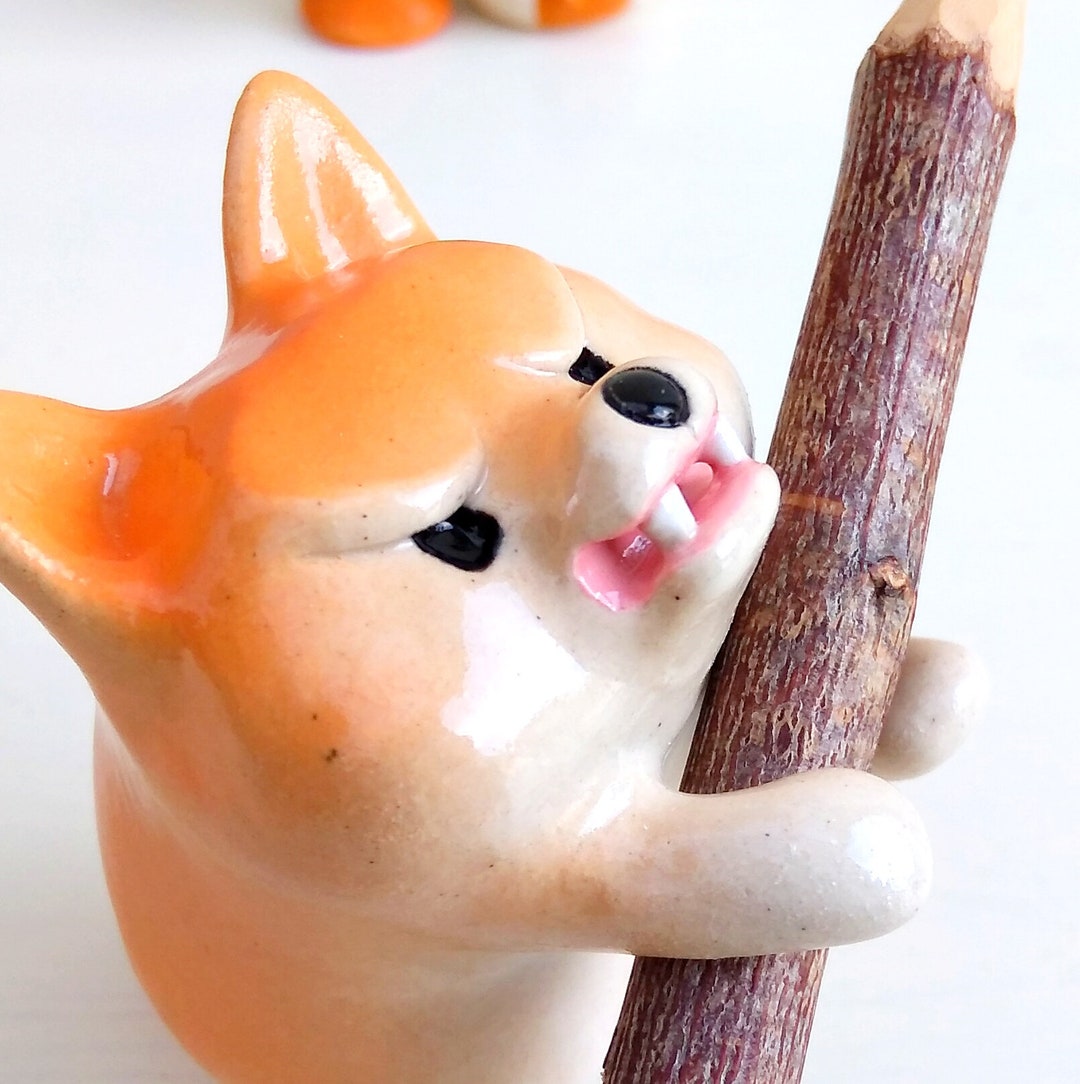 Shiba Inu Pen Stand Glazed Pottery Dog Figurine Handmade Dog Lover Gift ...
