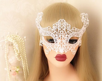 Black Crown Fox Lace Mask Lace tie back Queen Mask Masquerade | Etsy
