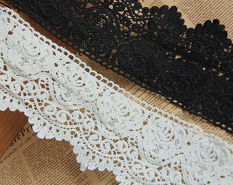 Black Lace Venice Scalloped Lace Trim Crochet Lace Fabric | Etsy