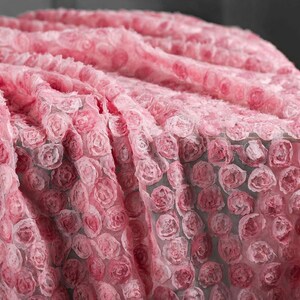 1 Yard 3D Pink Rose Blossom Lace Fabric Couture Lace Fabric Peony ...