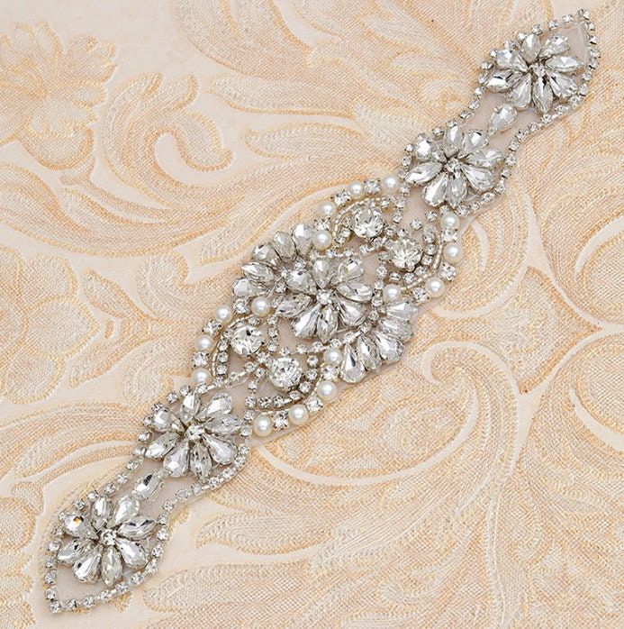 Rhinestone Crystal Pearl Beaded Trim Rhinestone Applique | Etsy