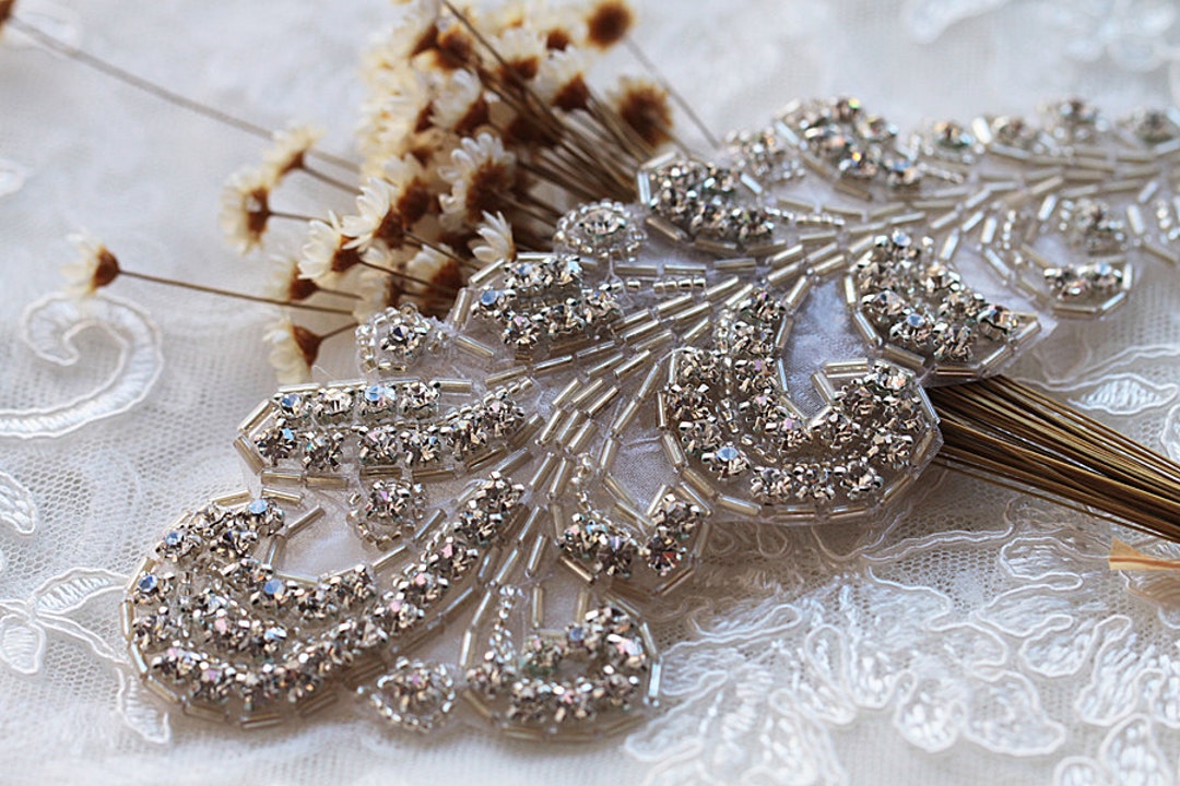 Leaf Branch Rhinestone Beaded Applique Rhinestone Applique Crystal Trim ...