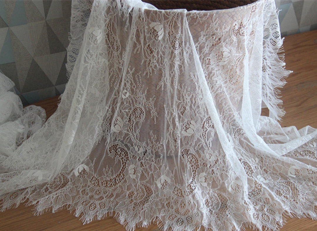 3 Meters Chantilly Eyelash Lace Fabric Embroidered Bilateral Curtain ...