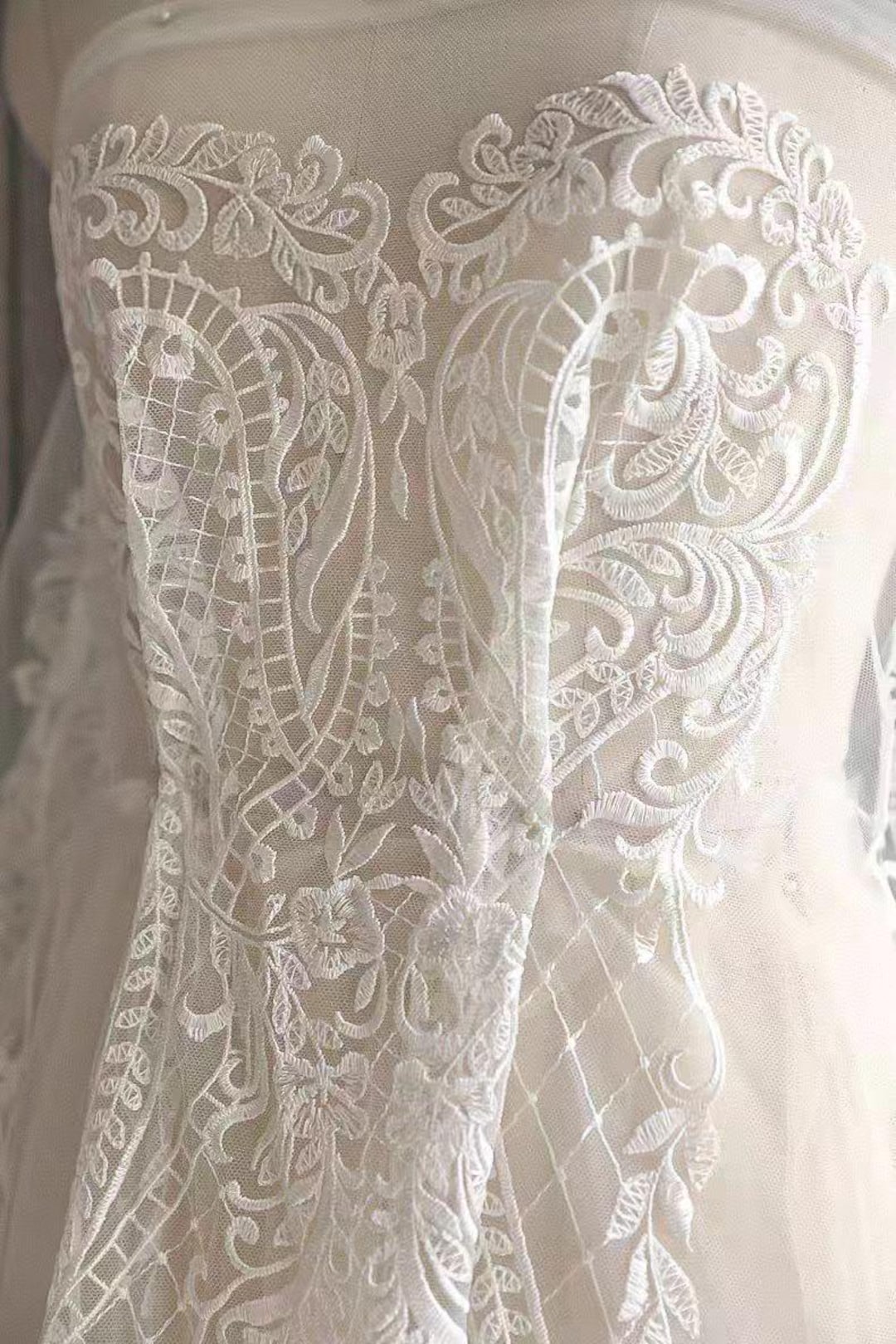 Ivory Retro Floral Lace Fabric Bridal Wedding Dress Veil, 28*66 Cm A348 ...
