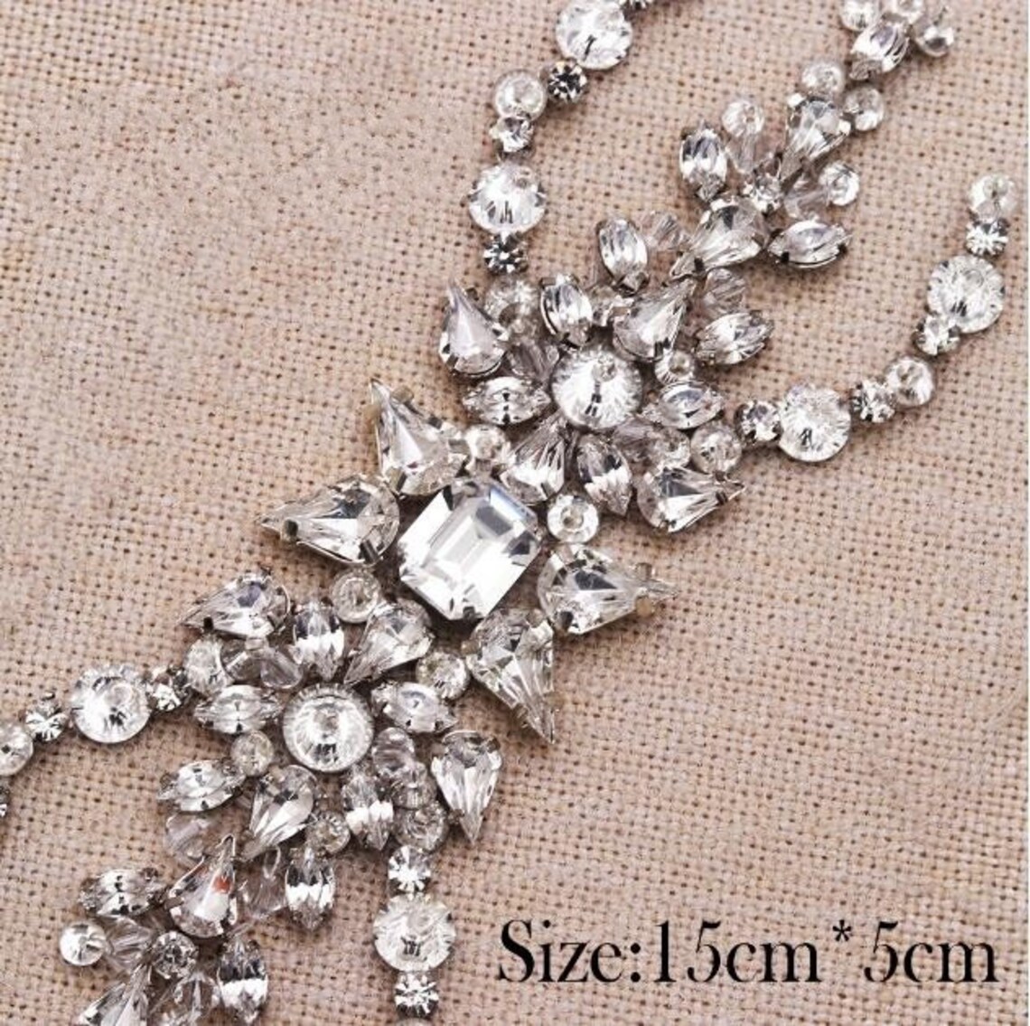 Silver Deluxe 3D Rhinestone Beaded crystal Applique Bridal | Etsy