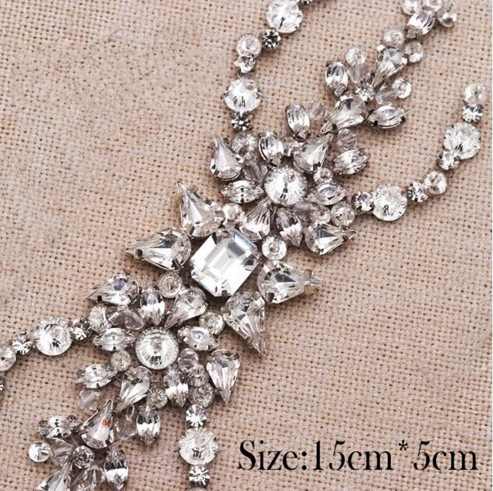 Silver Deluxe 3D Rhinestone Beaded crystal Applique Bridal | Etsy