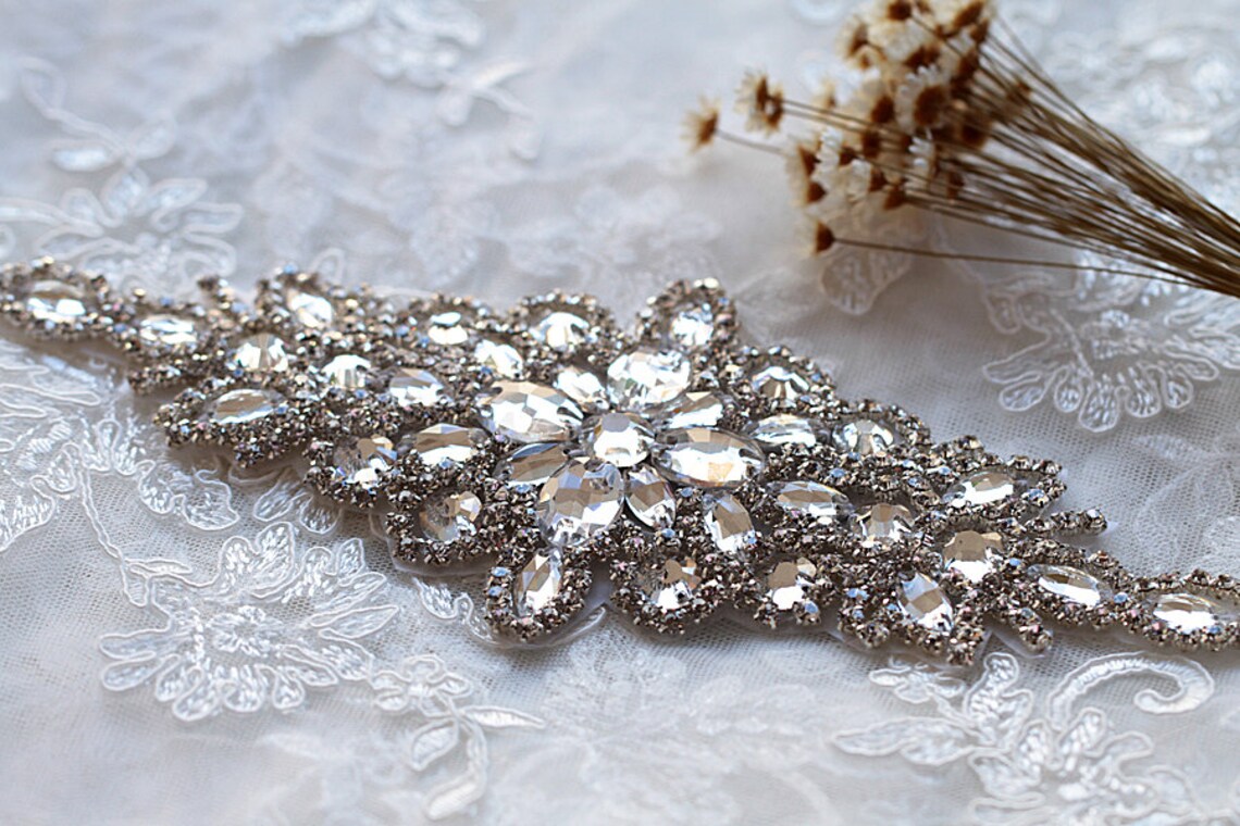 Rhinestone Beaded Applique Rhinestone Applique Crystal Trim - Etsy