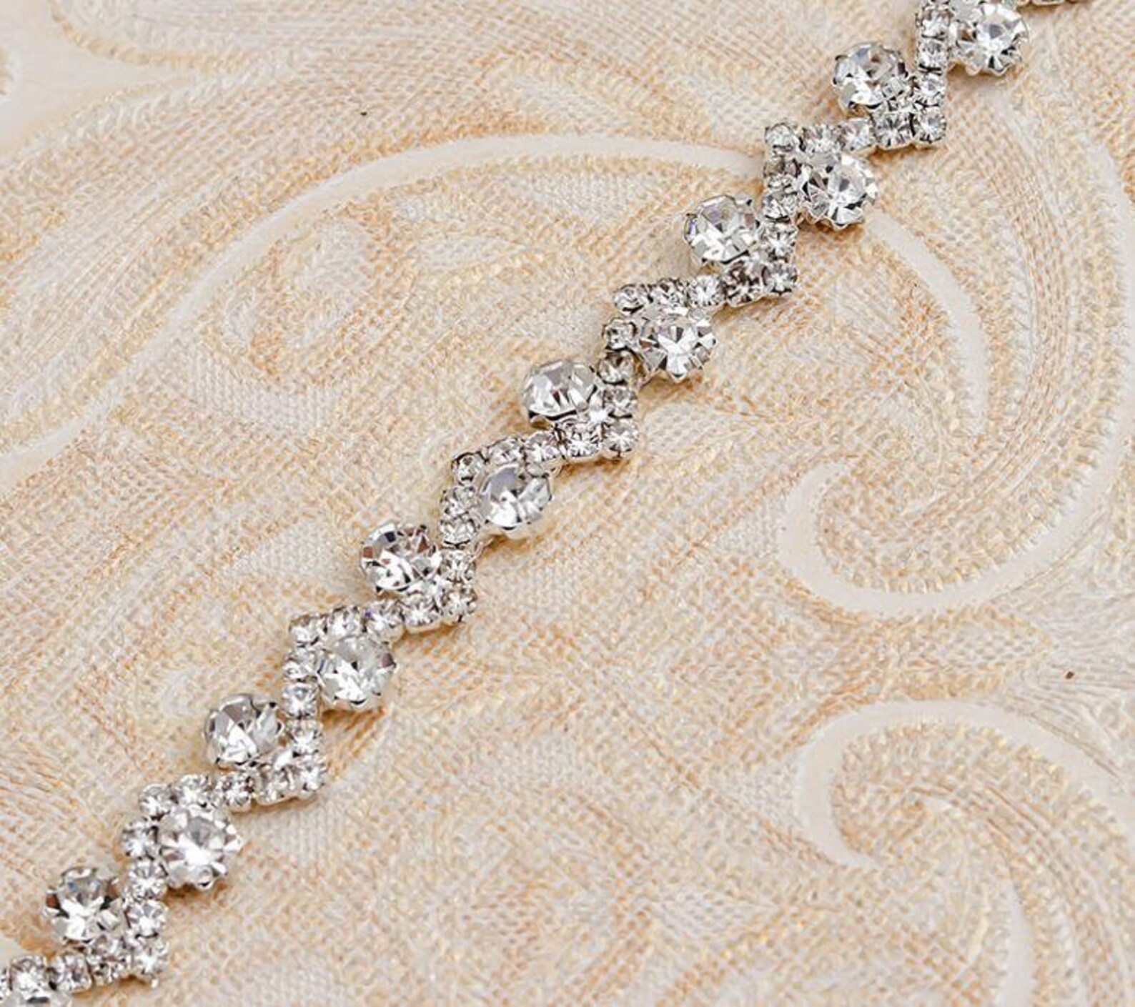 Rhinestone Trim Crystal Beaded Lace Trim Rhinestone Applique - Etsy