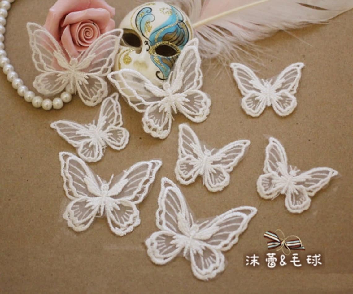 10 Pieces Organza Butterfly Double-deck Floral 3D Lace | Etsy