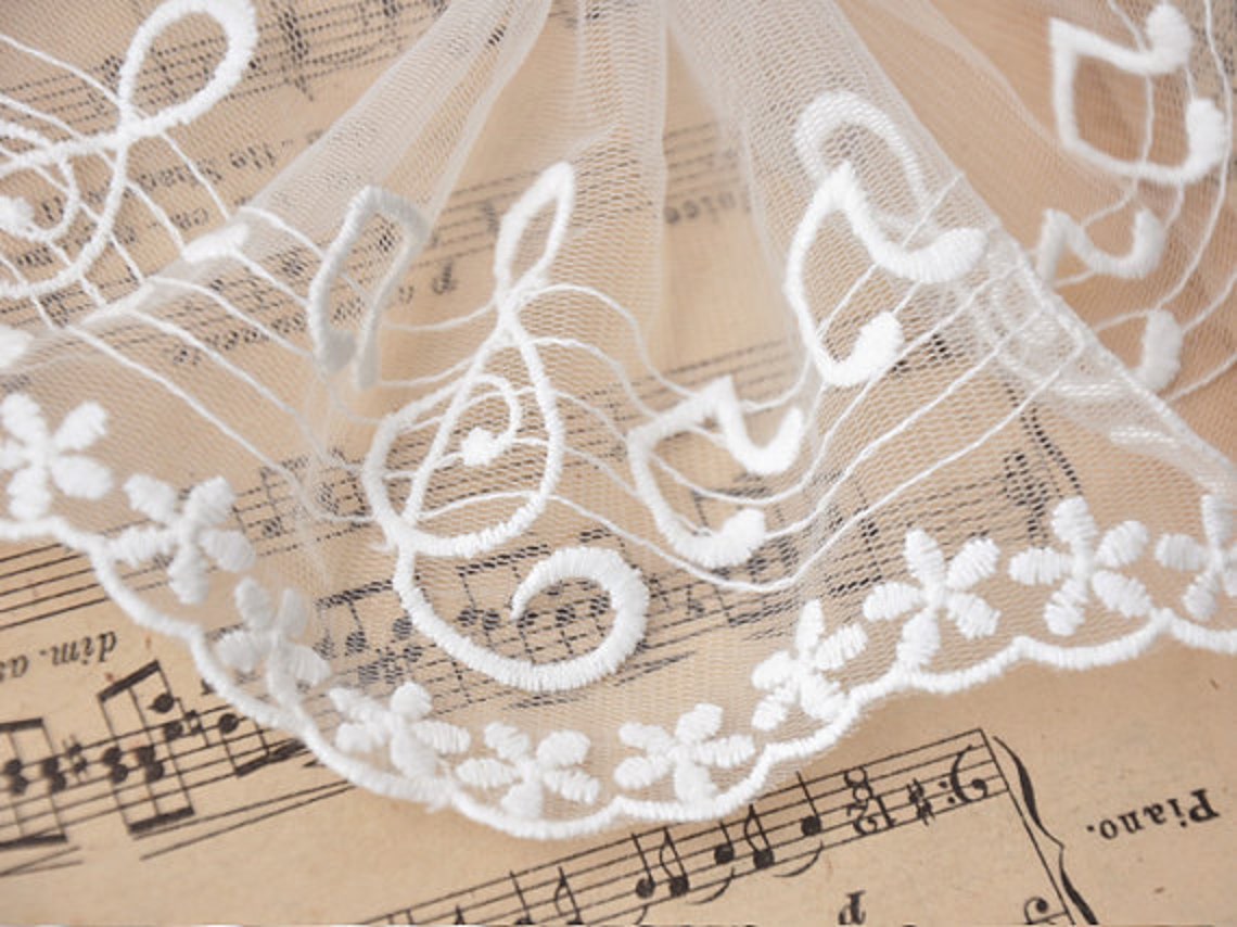 2 Colors Music Note Lace Trim Embroidered Trim 3.9 Inch Wide 2 - Etsy