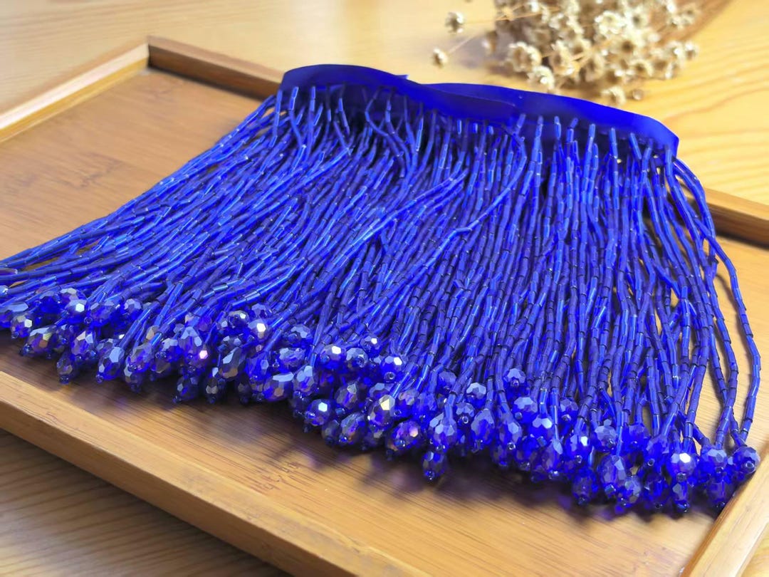 Navy Blue Beaded Fringe Trim, Bodice Applique (1 Yard) X0751 - Etsy