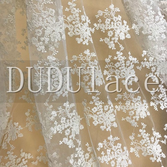 Ivory Floral Lace Cotton Fabric Embroidered Fabric Tulle | Etsy