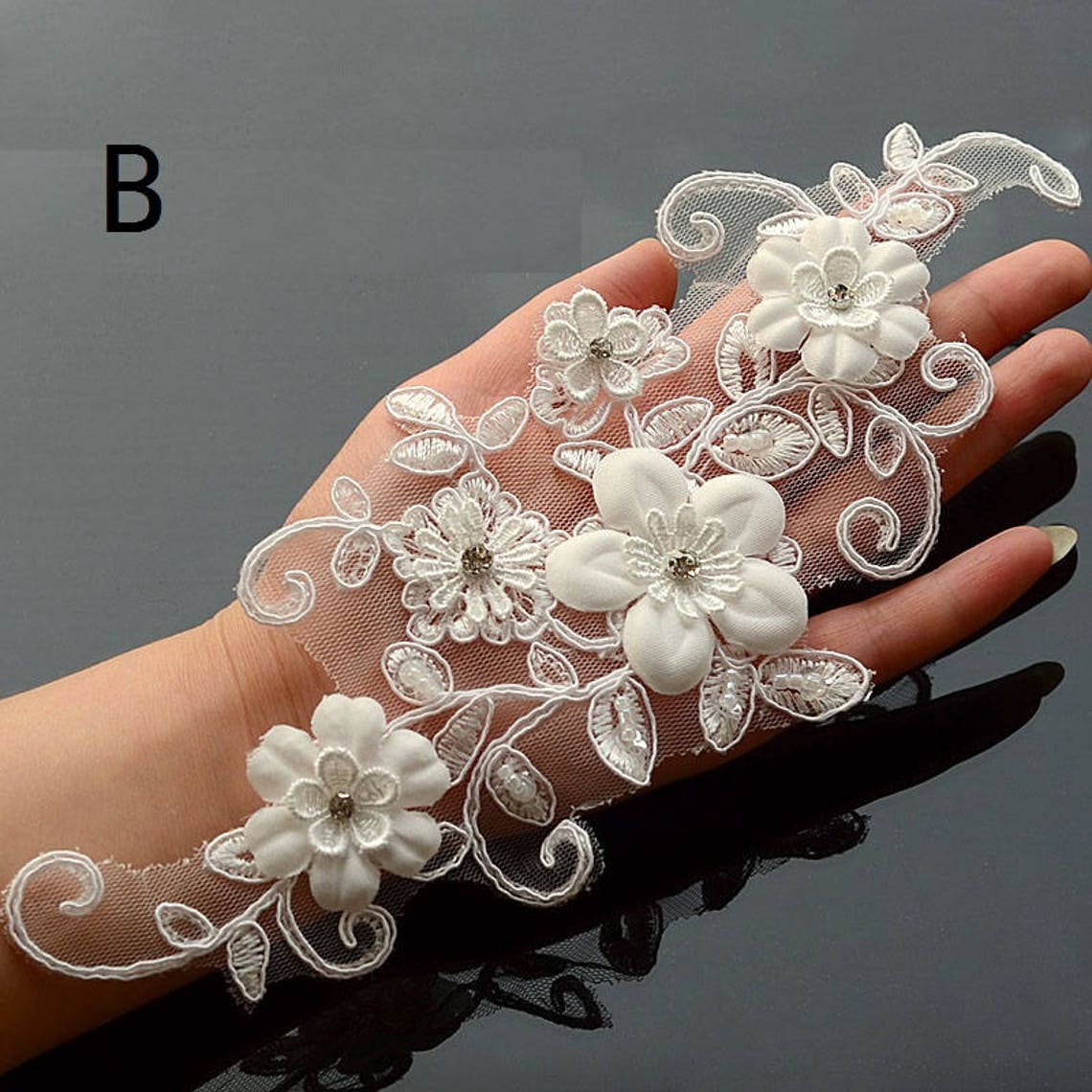 3D Pearl Beaded Floral Patch Flower Lace Appliques Trim - Etsy
