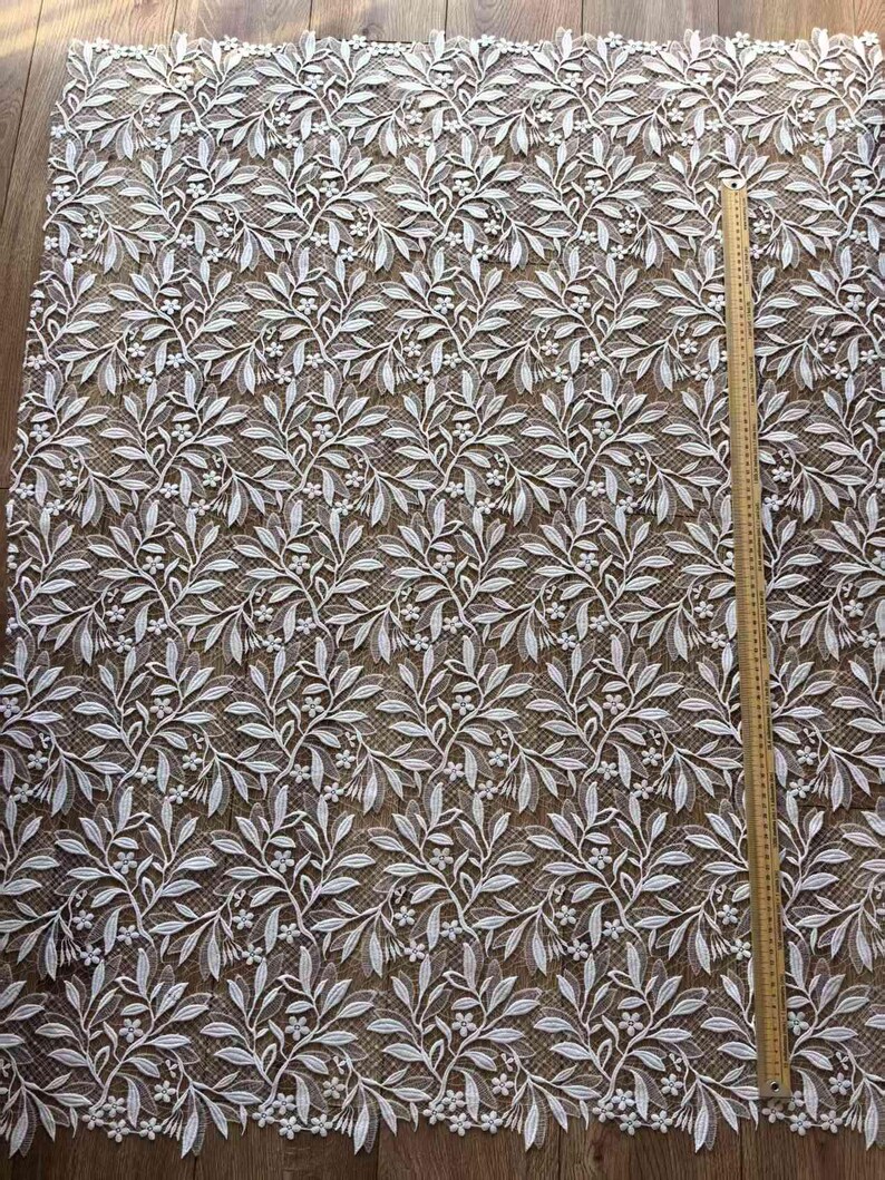 Off White Leaf Lace Fabric Applique Embroidered Hollow Out Wedding ...