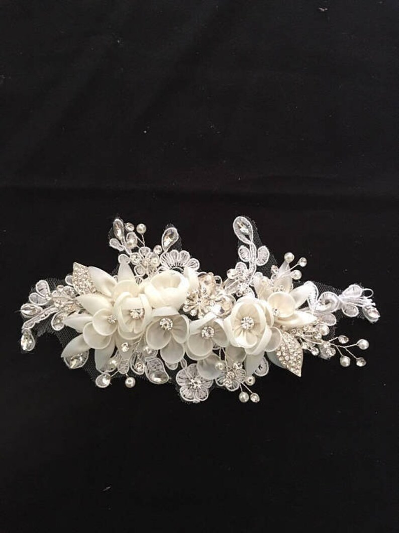 3D Rosette Floral Rhinestone crystal bridal sash Applique | Etsy
