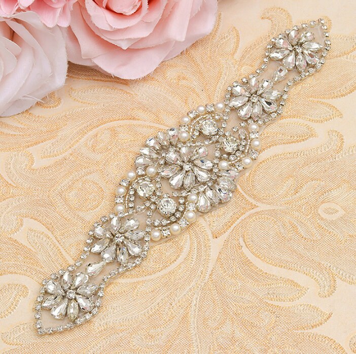 Rhinestone Crystal Pearl Beaded Trim Rhinestone Applique | Etsy