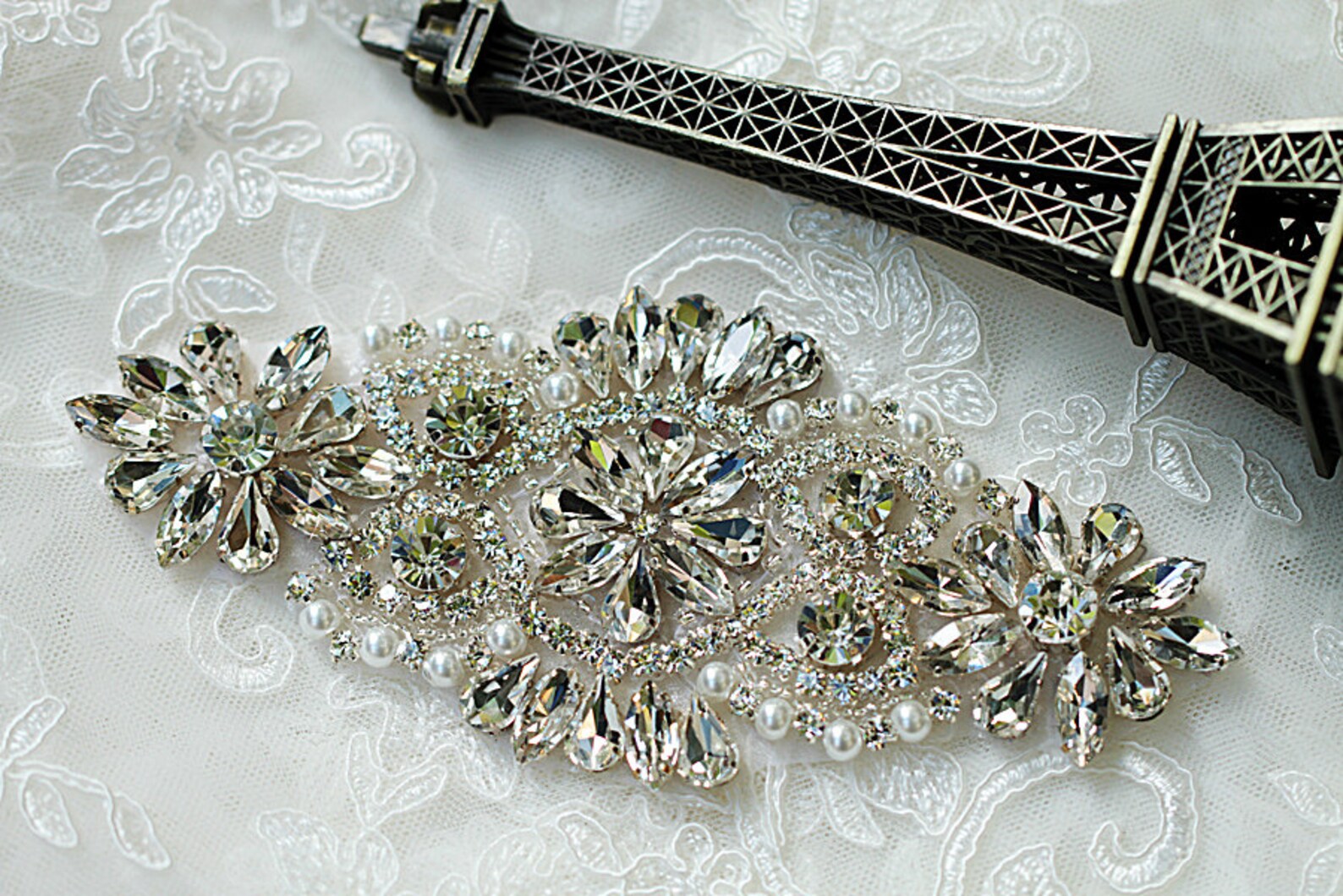 Pearl Rhinestone Beaded Applique Rhinestone Applique Crystal | Etsy