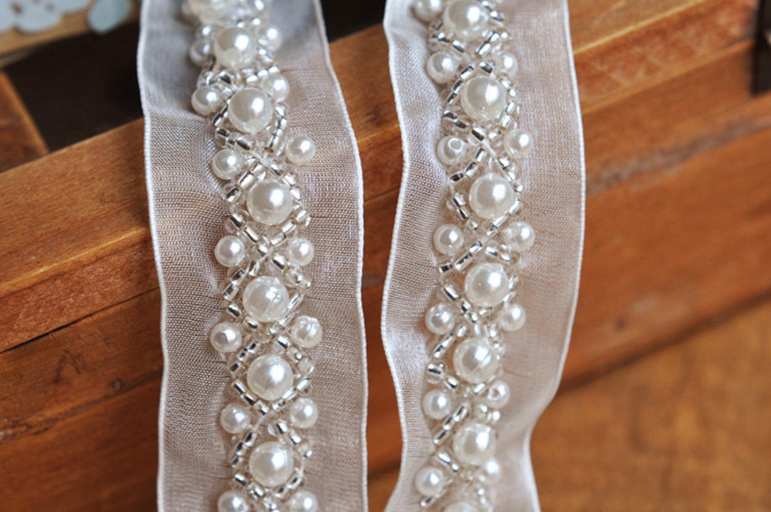 Off White Beaded Lace Trim Rhinestone Pearl Trim for Wedding Costume ...