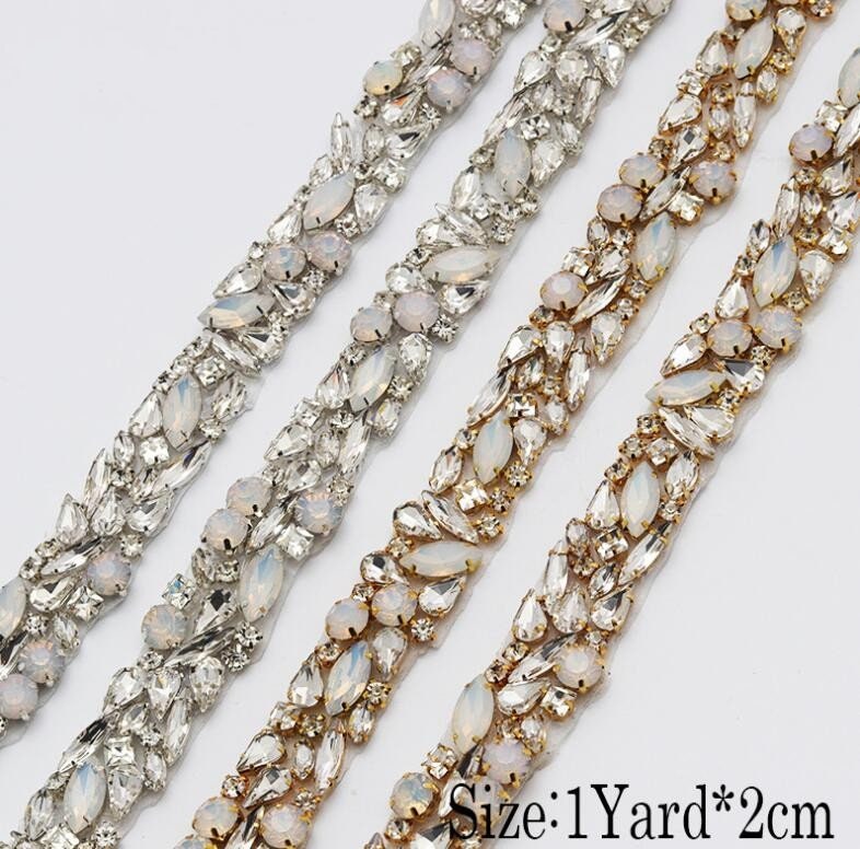 Rhinestone Crystal Beaded Lace trim Rhinestone Applique Bridal | Etsy