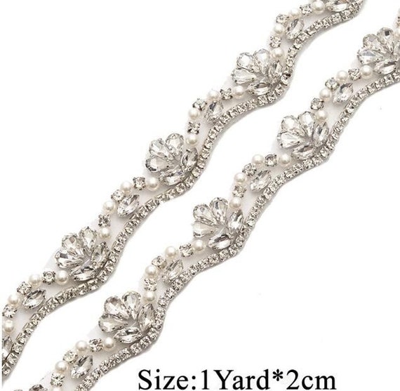 Rhinestone Crystal Beaded Lace Trim Rhinestone Applique Bridal | Etsy