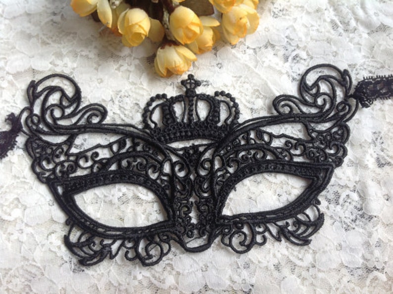 Black Crown Fox Lace Mask Lace tie back Queen Mask Masquerade | Etsy