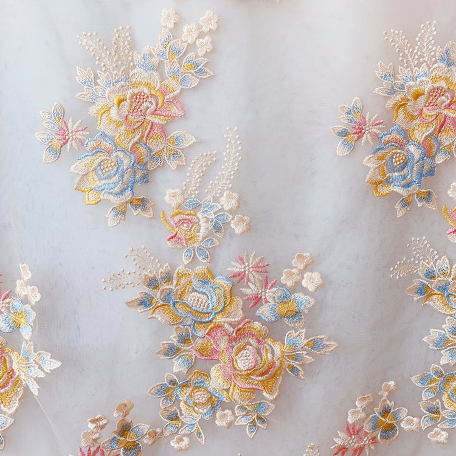 Luxury Vivid Floral Lace Fabric Beading Decals Lace - Etsy