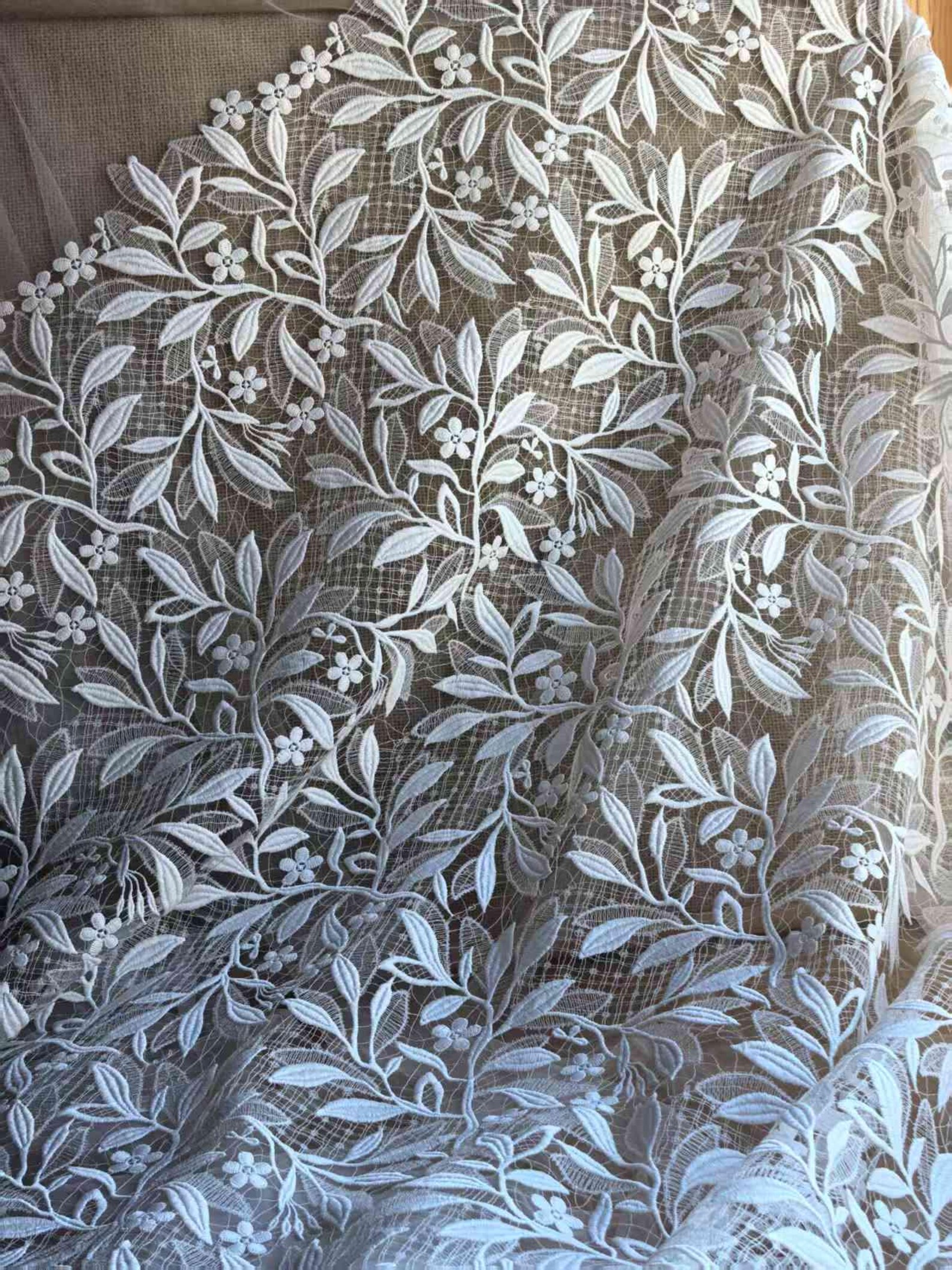 Off White Leaf Lace Fabric Applique Embroidered Hollow Out Wedding ...