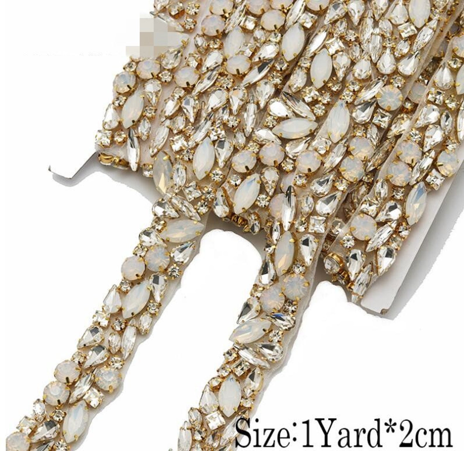 Rhinestone Crystal Beaded Lace trim Rhinestone Applique Bridal | Etsy