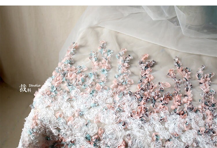 3D organza Floral embroidery Lace Fabric shabby DIY Dress | Etsy