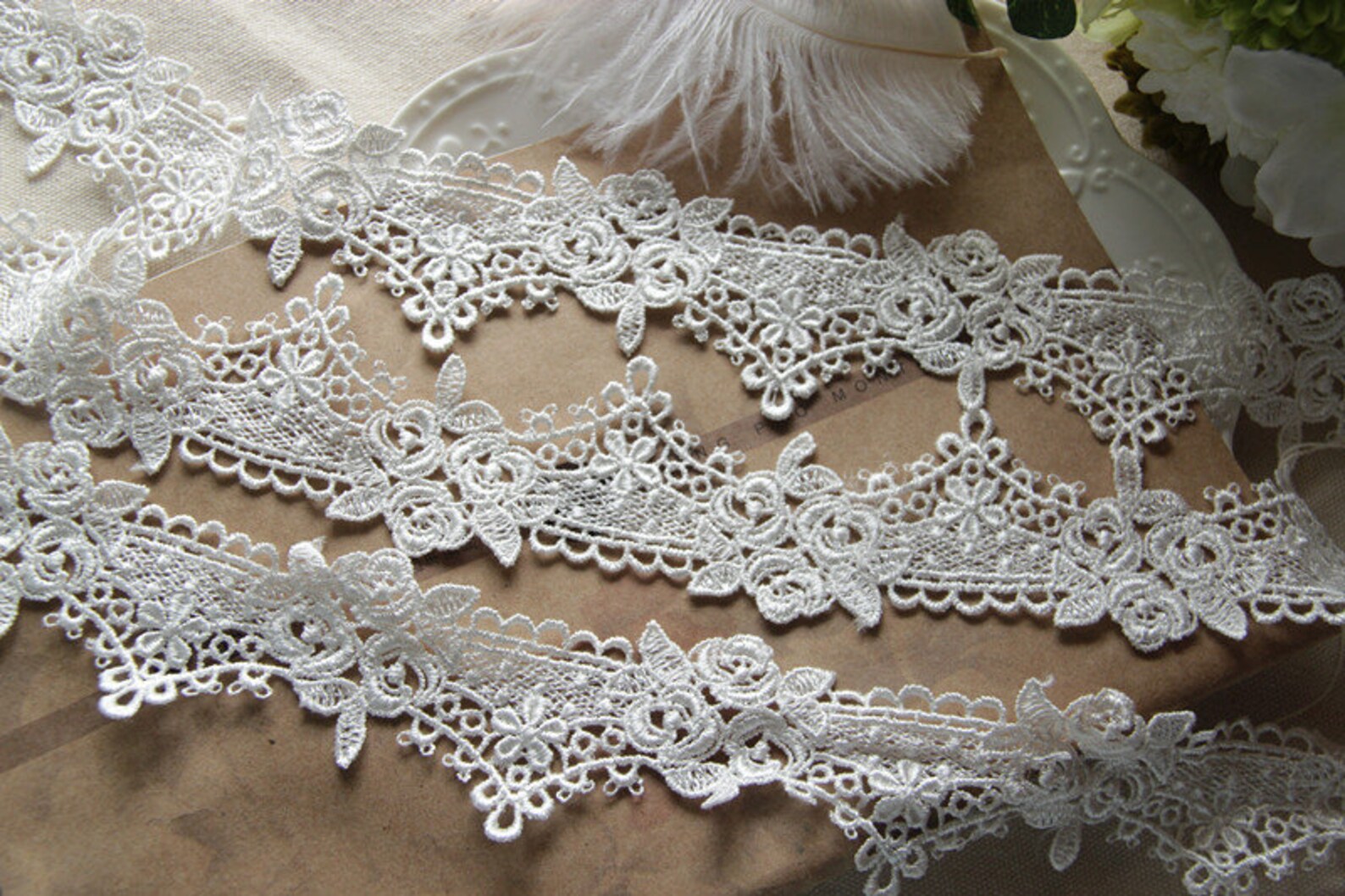White Rose Floral Lace Trim Embroidered Floral Lace Trim 1.96 - Etsy