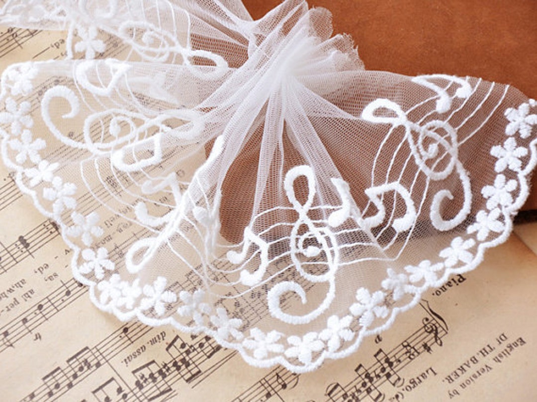 2 Colors Music Note Lace Trim Embroidered Trim 3.9 Inch Wide 2 Yards ...