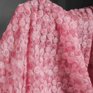 1 Yard 3D Pink Rose Blossom Lace Fabric Couture Lace Fabric Peony ...