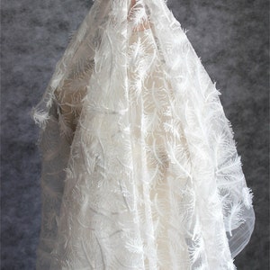 Ivory 3D Feather Lace Fabric With Sequins Embroidery Tulle Fabric ...