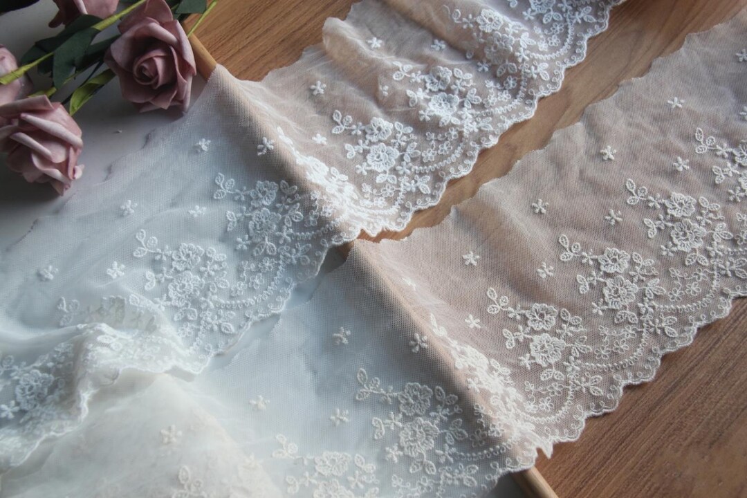 Floral Rose Lace Trim, Embroidery Tulle Bridal Veil, 2 Yards L0517 ...